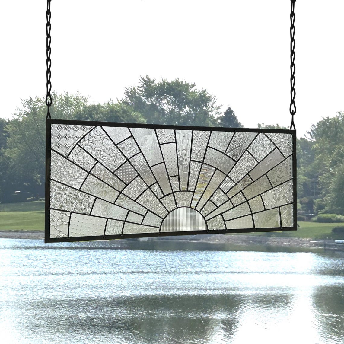 Made to Order Large Stained Glass Window Panel Clear Arch Geometric ...