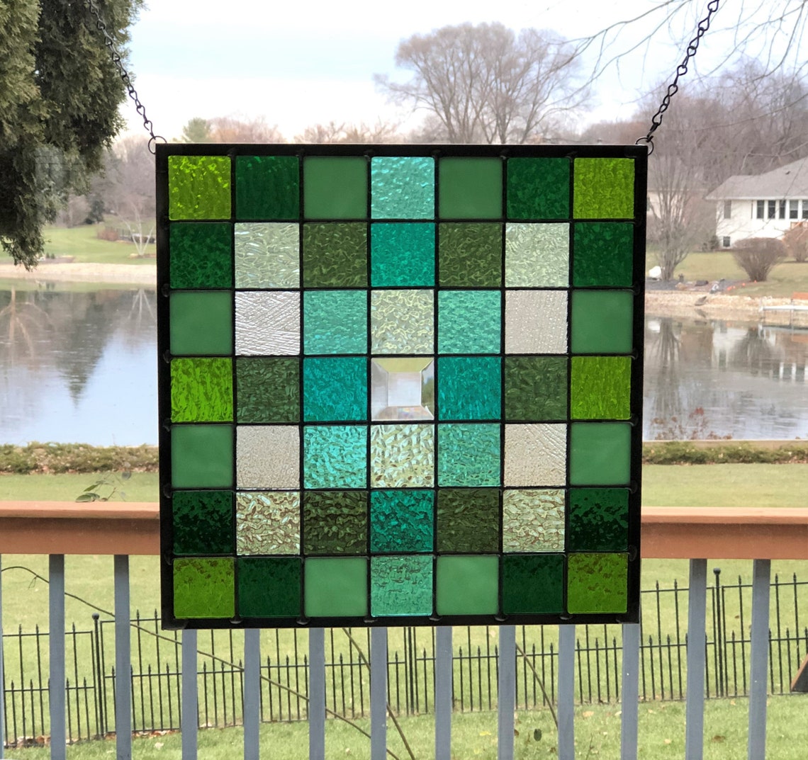Choice of Colors Stained Glass Window Hanging Panel Geometric - Etsy
