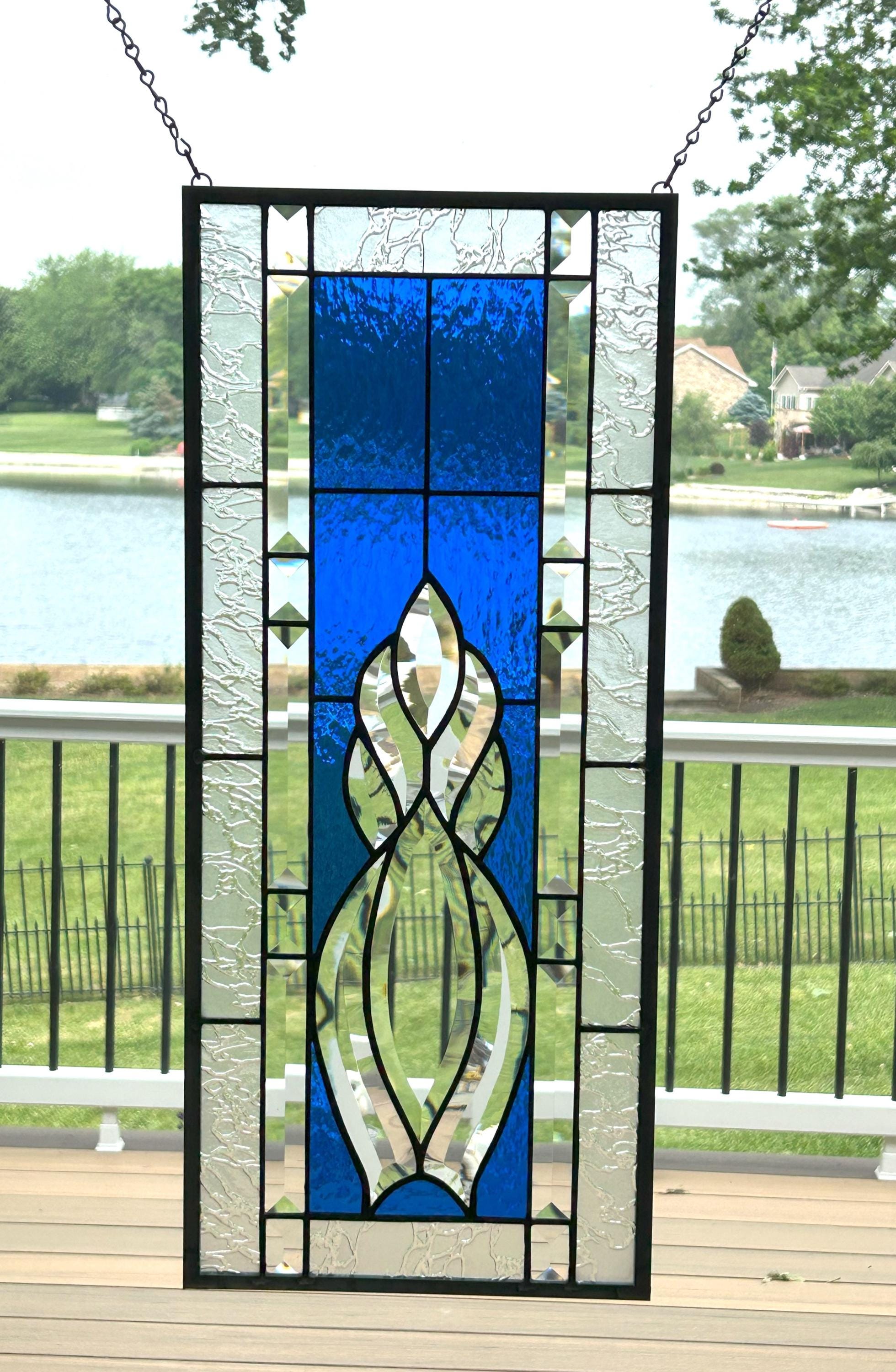 Victorian Stained Glass Window Panel Blue & Clear Beveled Glass 0543 24 ...