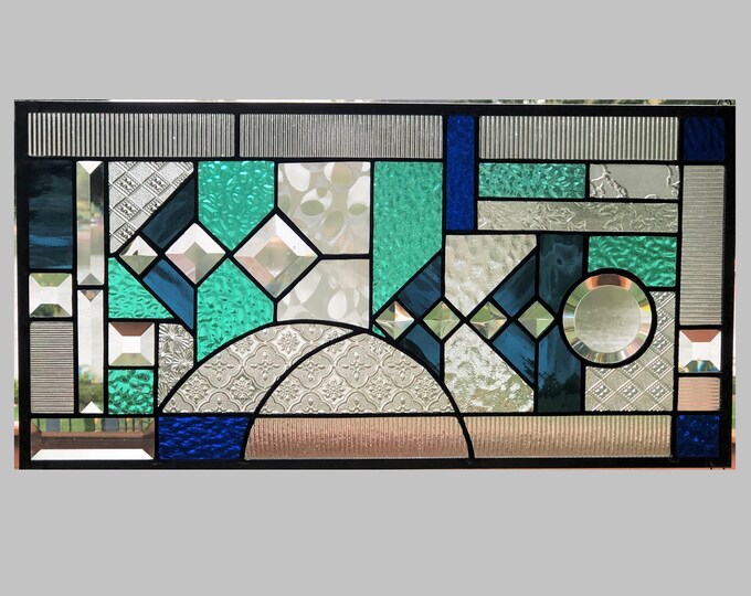 Blue Clear Stained Glass Panel Window Geometric Abstract - Etsy