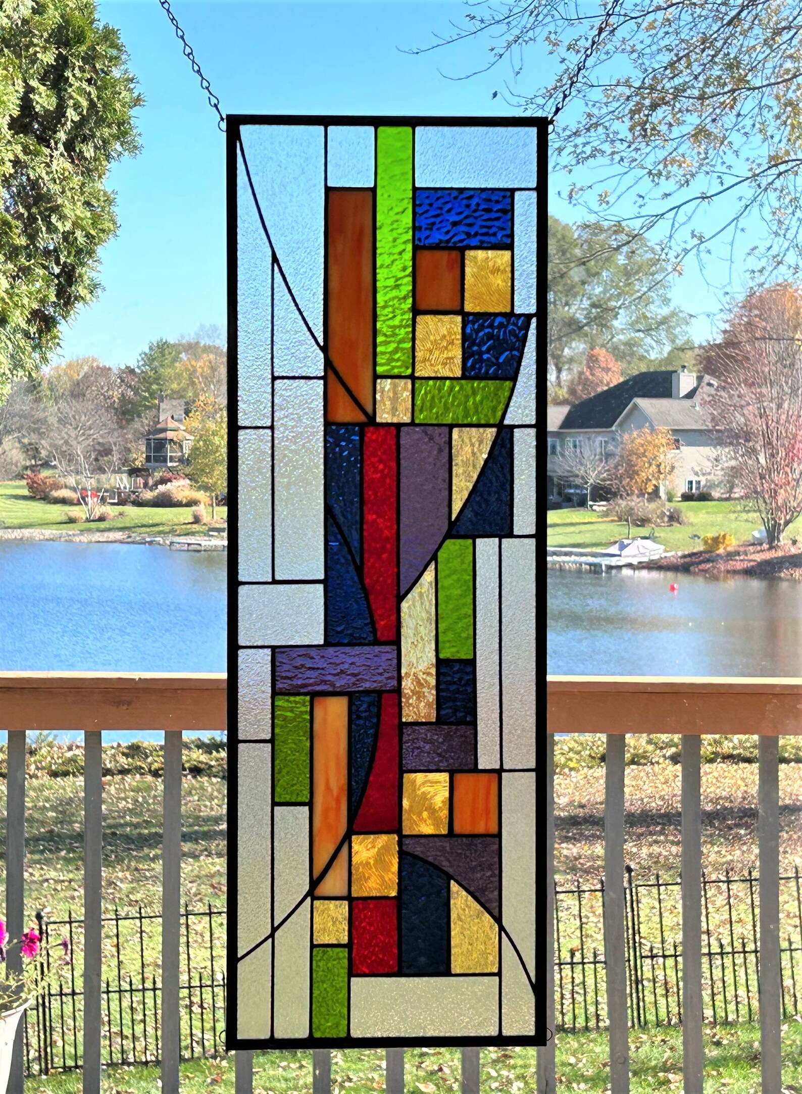 Large Abstract Stained Glass Panel Window Hanging Geometric - Etsy