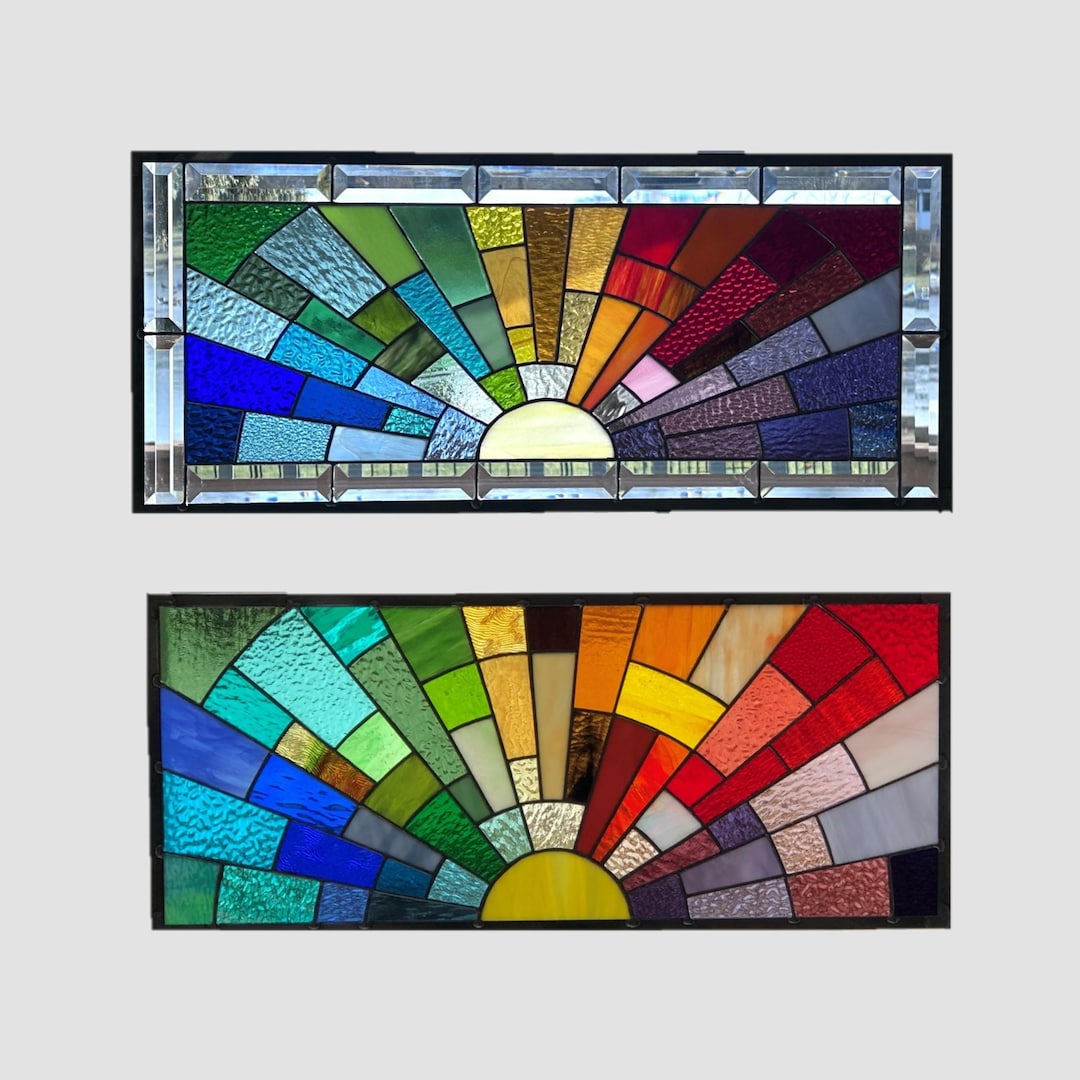 Panel Made to Order Stained Glass Rainbow Window Geometric Sunrise ...