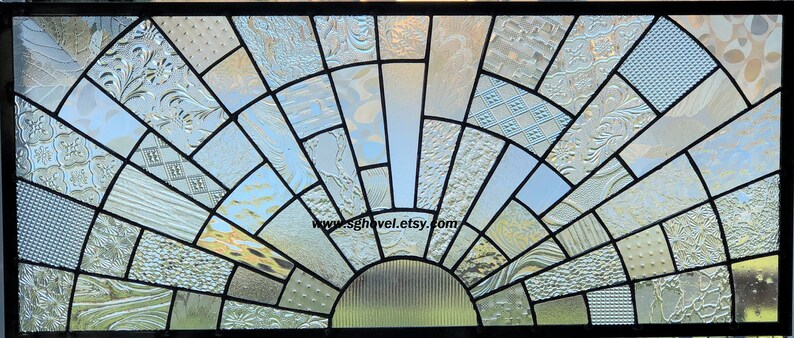 Made to Order Large Stained Glass Window Panel Clear Arch Geometric ...
