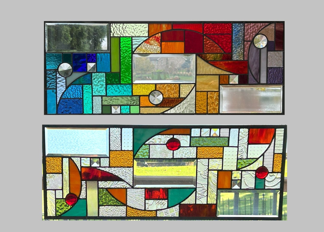 Choice of Color Stained Glass Window Hanging Geometric - Etsy