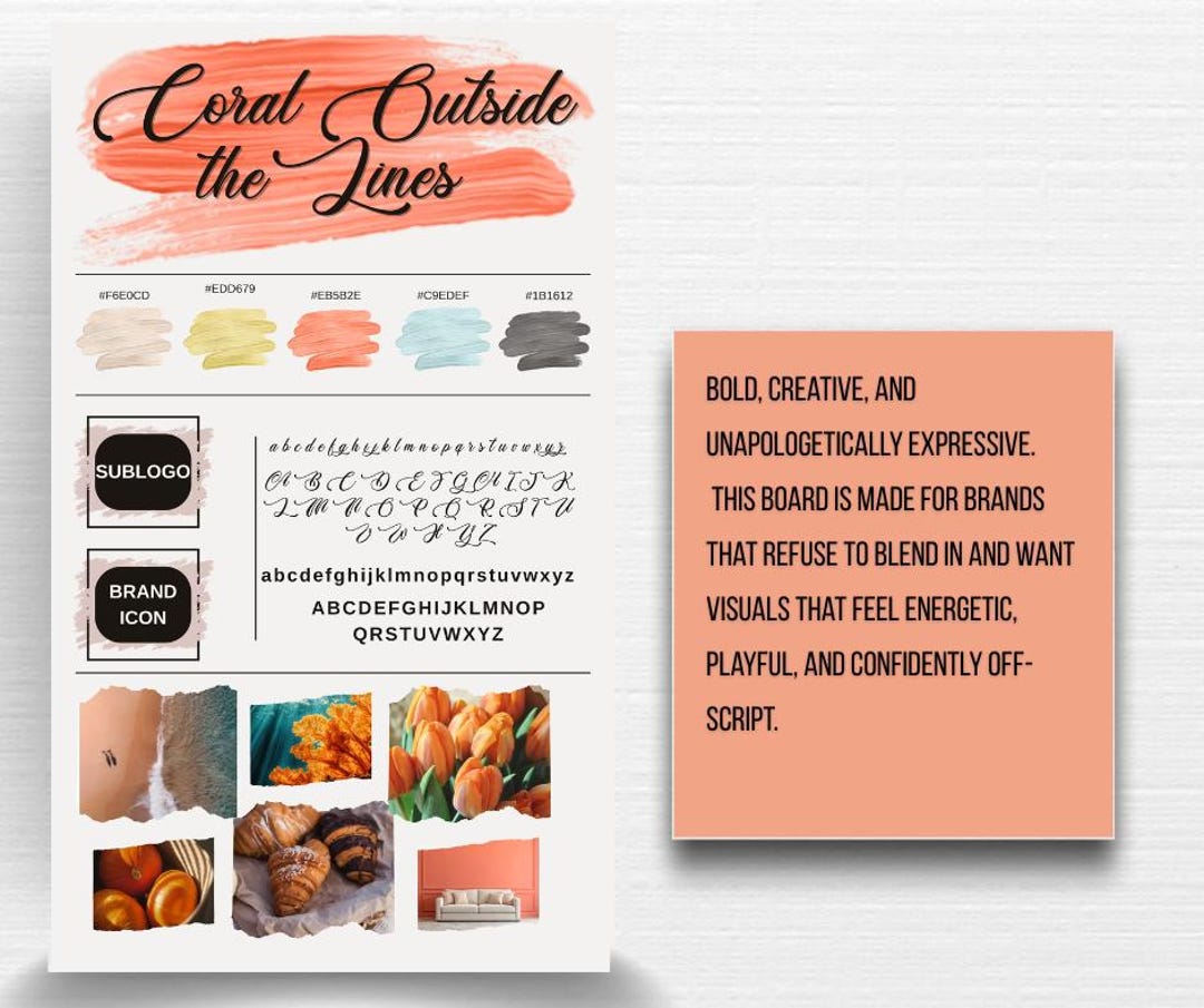 Coral Brand Board Template | Playful Visual Identity (digital Download ...
