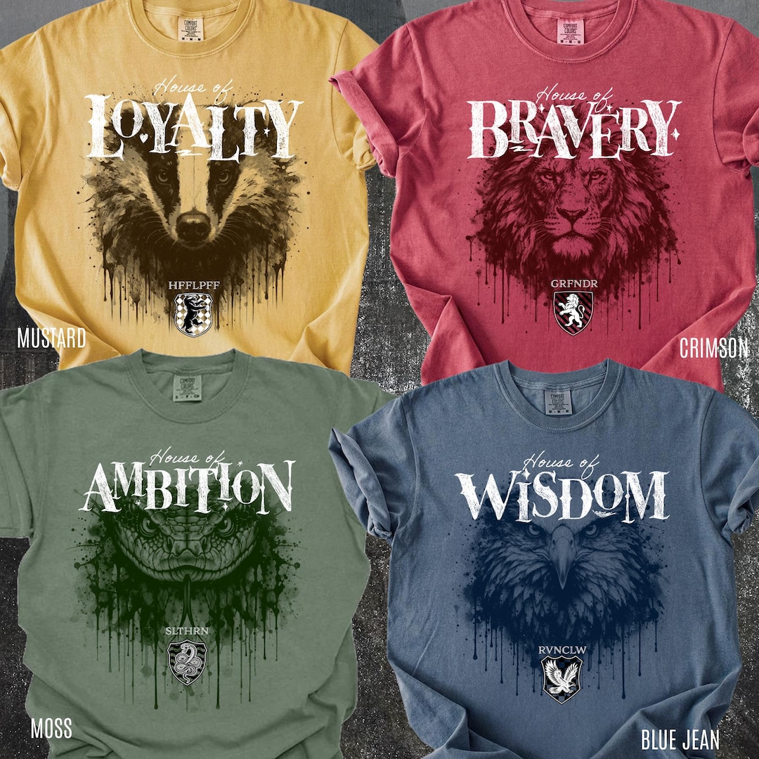 Wizard House Virtues Shirt, Bravery Wisdom Loyalty Ambition Tee ...