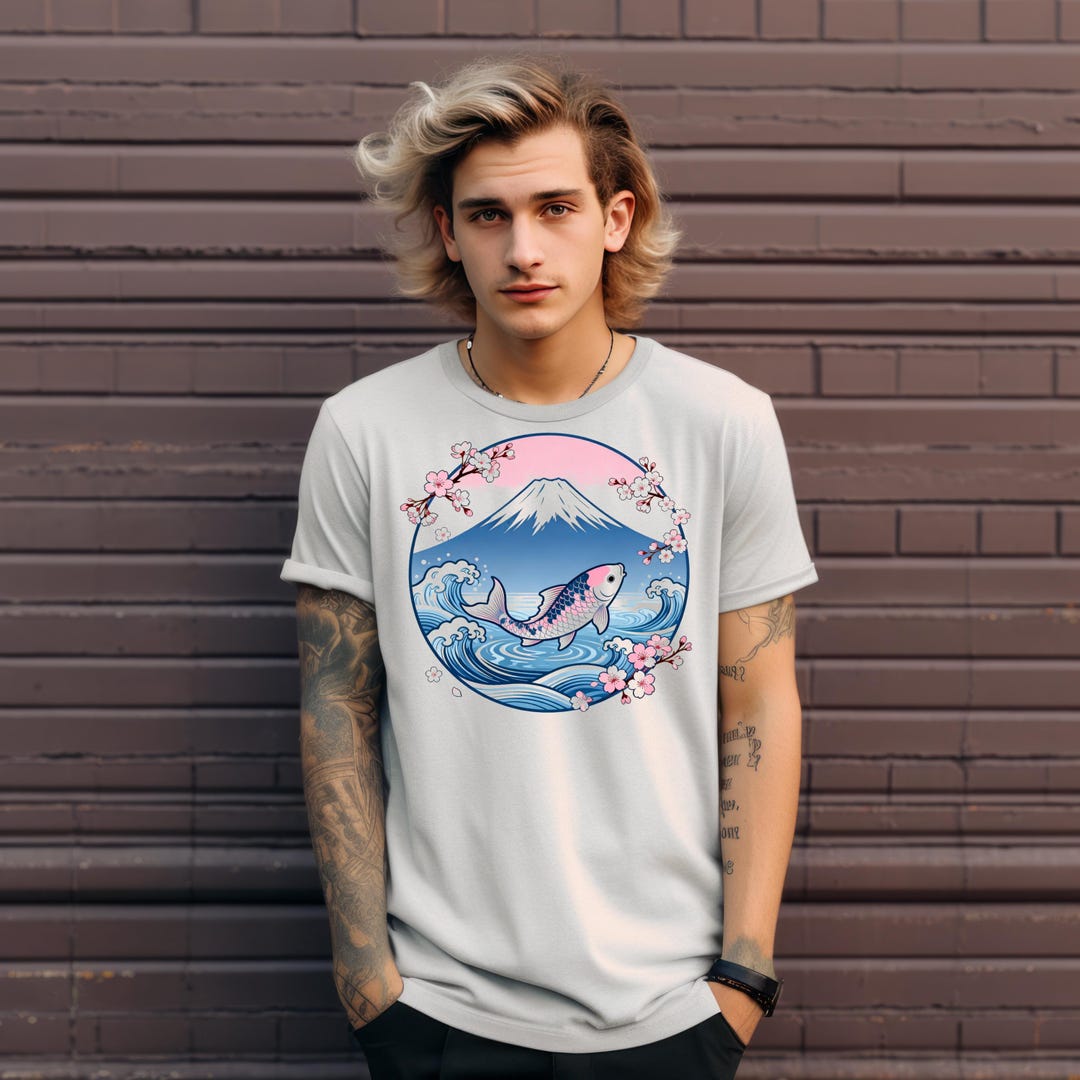 Koi Fish T-shirt - Mount Fuji, Sakura, Japanese Ukiyo-e Design - Etsy