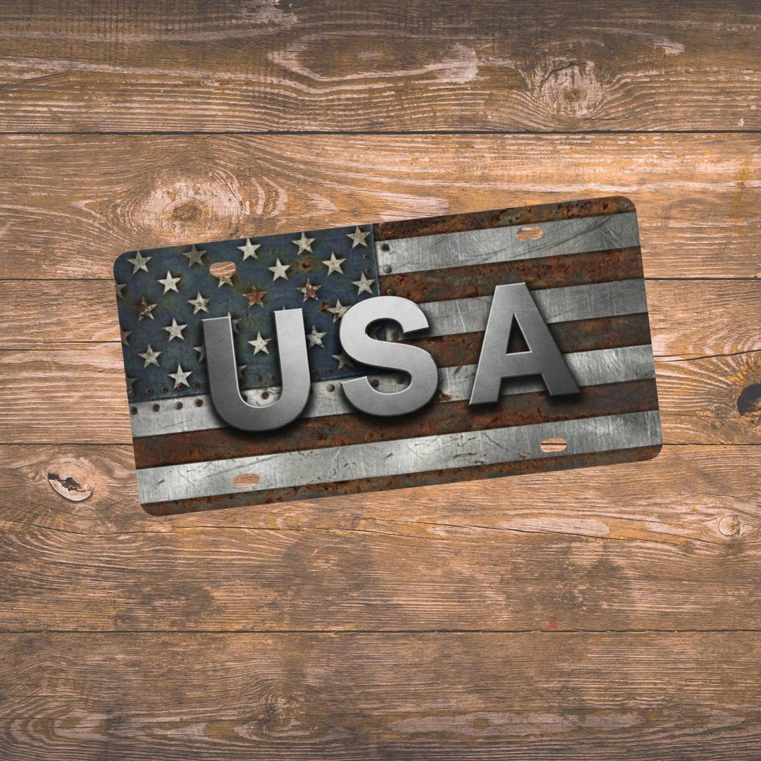 Rusted Steel USA Flag License Plate | Patriotic Garage Decor - Etsy