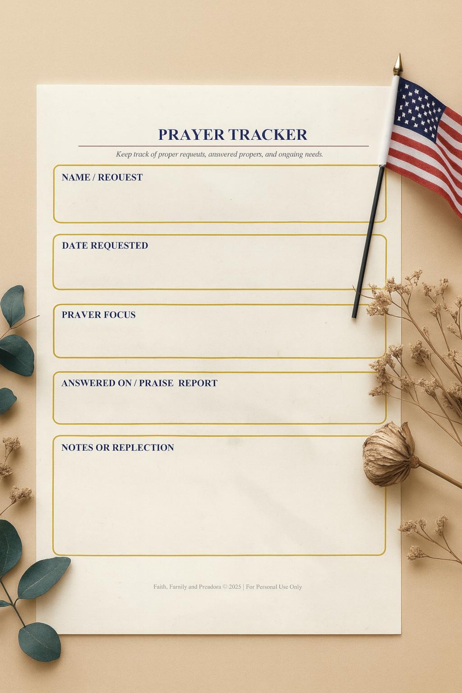 Prayer Tracker Printable | Christian Prayer Journal Page | 365-day ...