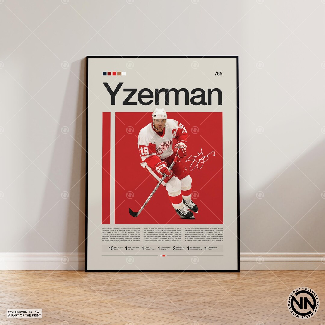 Steve Yzerman Poster, Detroit Red Wings Poster, NHL Poster, Hockey ...