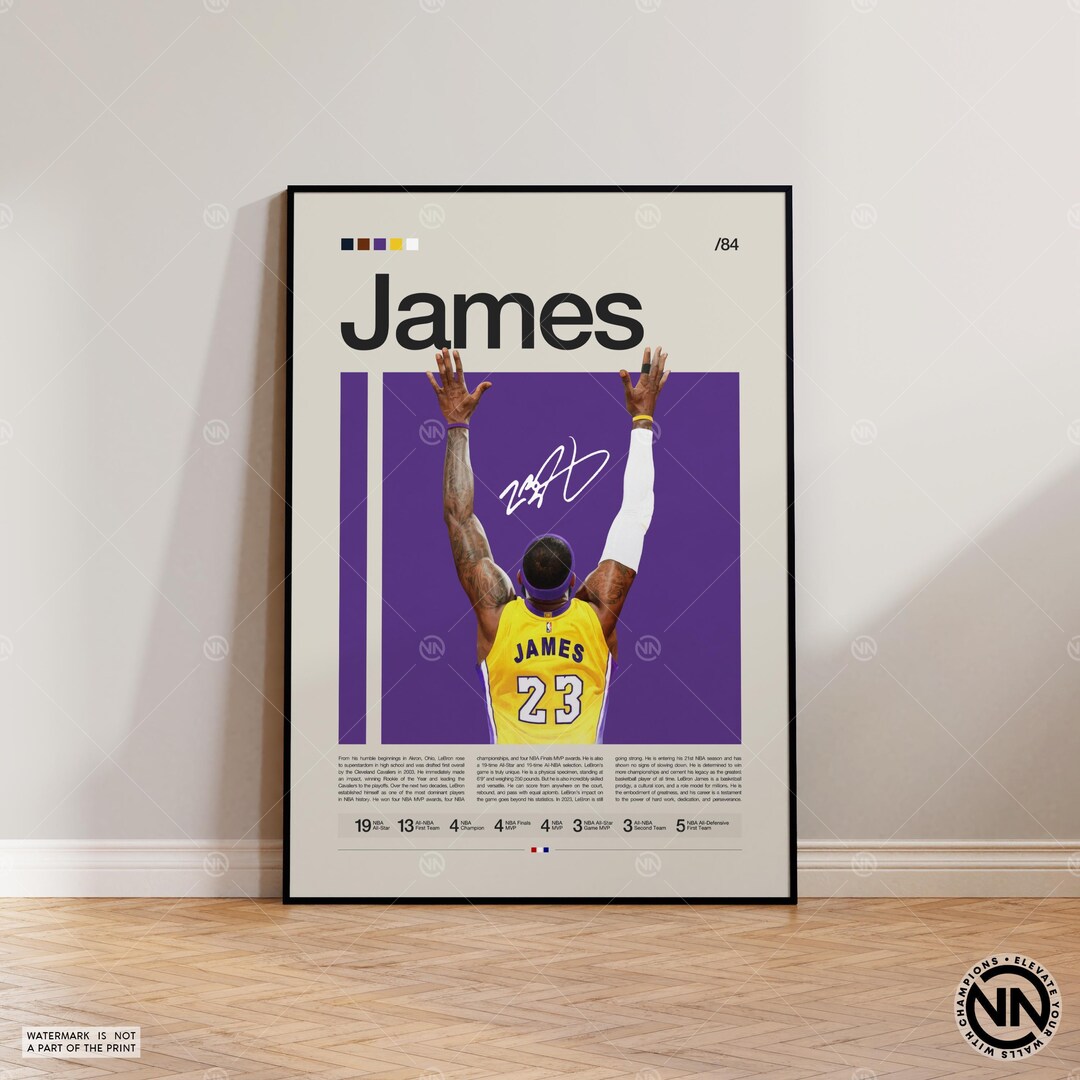 Lebron James Poster, LA Lakers Print, NBA Poster, Sports Poster, Mid ...