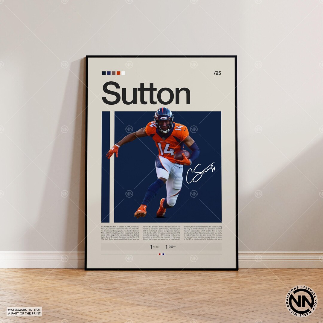 Courtland Sutton Poster, Denver Broncos Print, NFL Poster, Sports ...