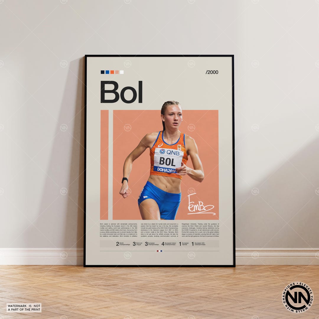 Femke Bol Poster, Running Poster, Athletics Prints, Sports Poster, Mid ...