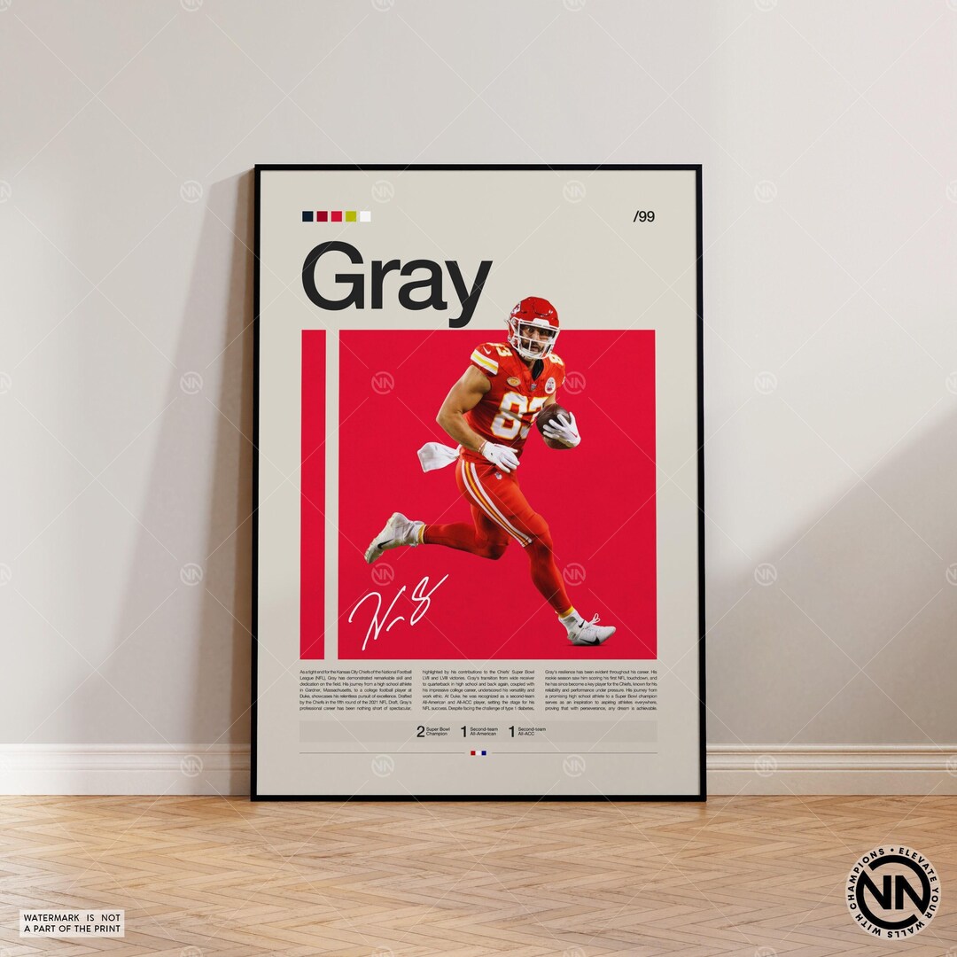 Noah Gray Poster, Kansas City Chiefs Print, NFL Poster, Sports Poster ...