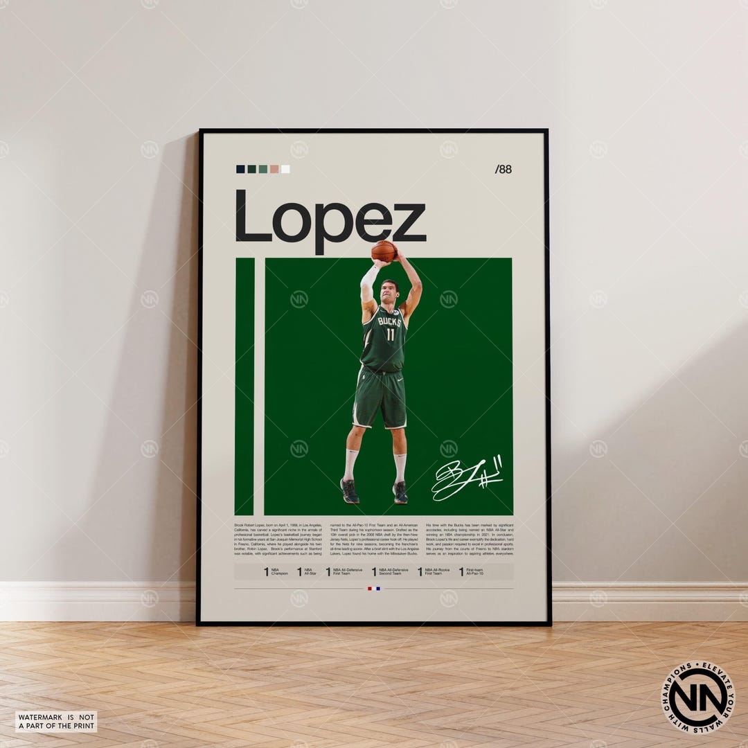 Brook Lopez Poster, Milwaukee Bucks Poster, NBA Poster, Sports Poster ...