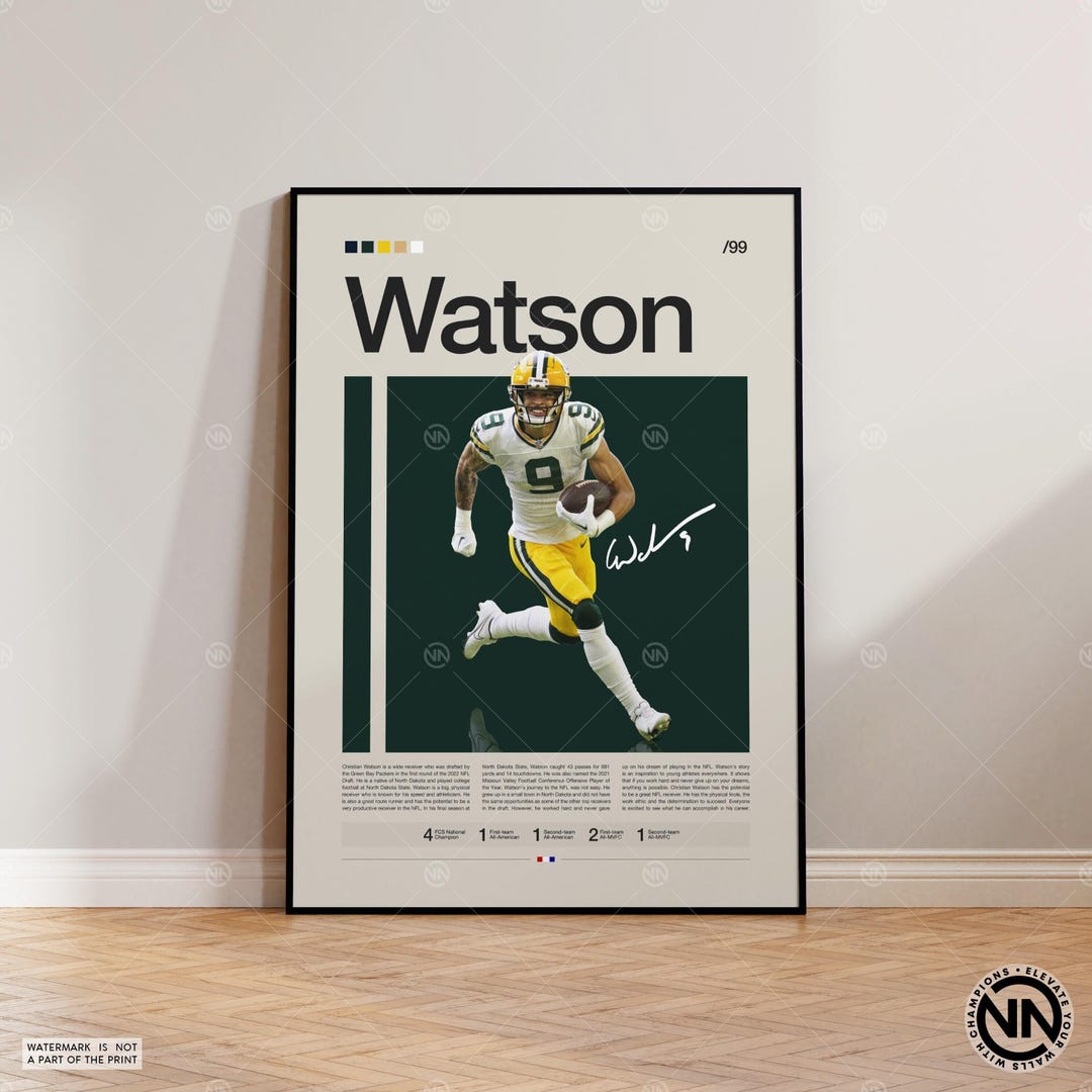 Christian Watson Poster, Green Bay Packers Print, NFL Poster, Sports ...