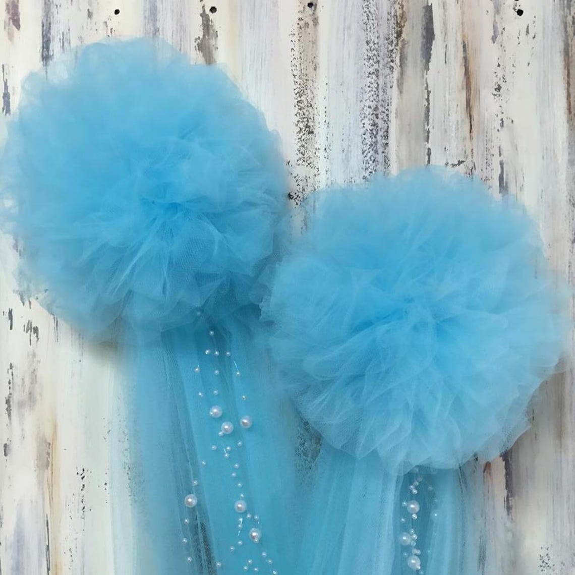 Blue Wedding Decor Aqua Royal Blue Navy Tulle Pew Bows | Etsy