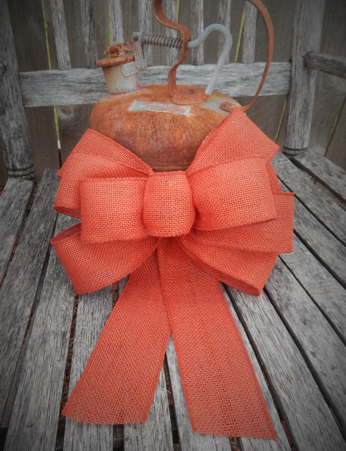 Orange Burlap Bow, Wreath Bow, Fall Bow, Thanksgiving Bow, Halloween ...