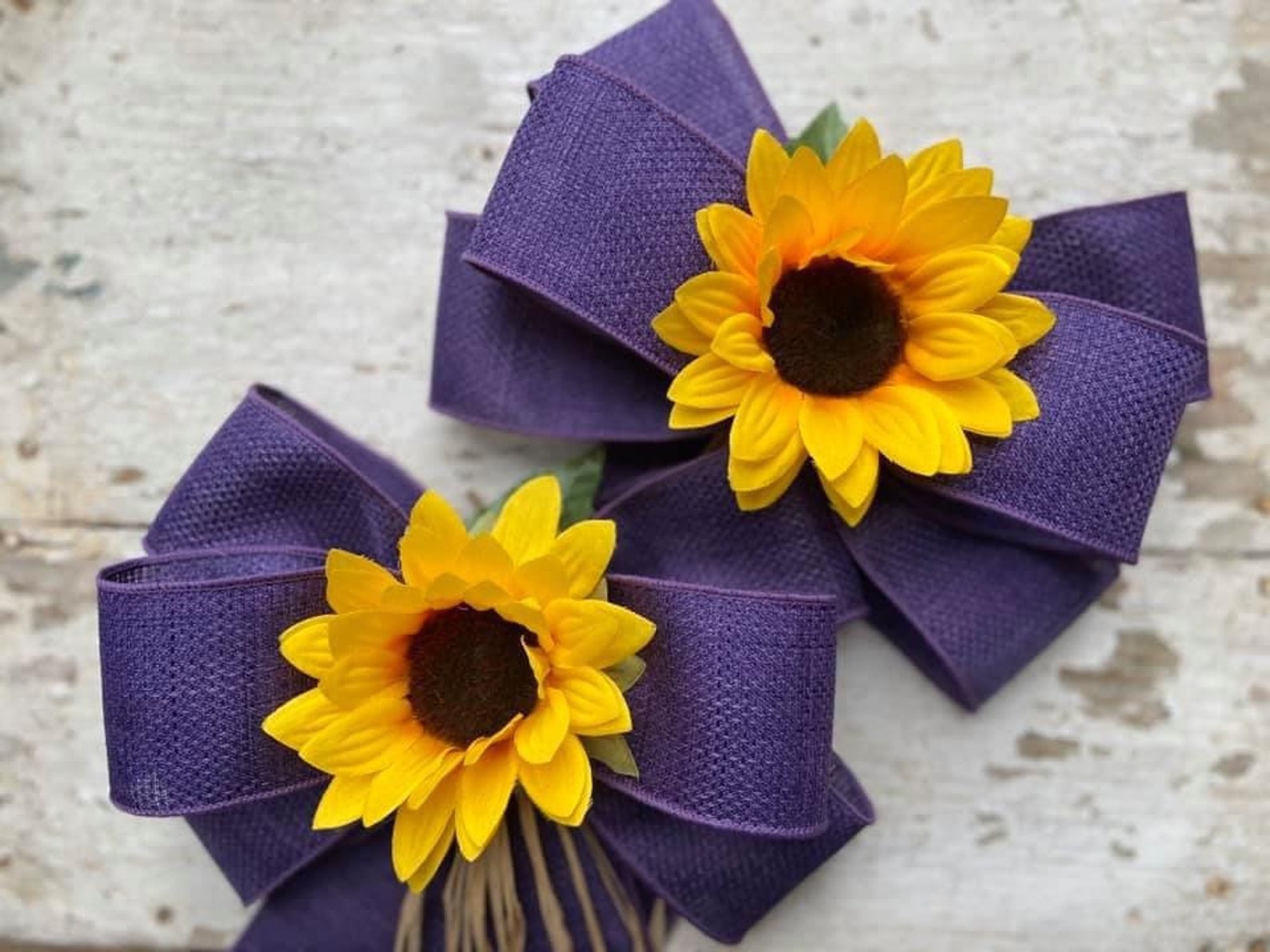 Purple Bow With Sunflowers Wired Purple Burlap Pew Bow - Etsy