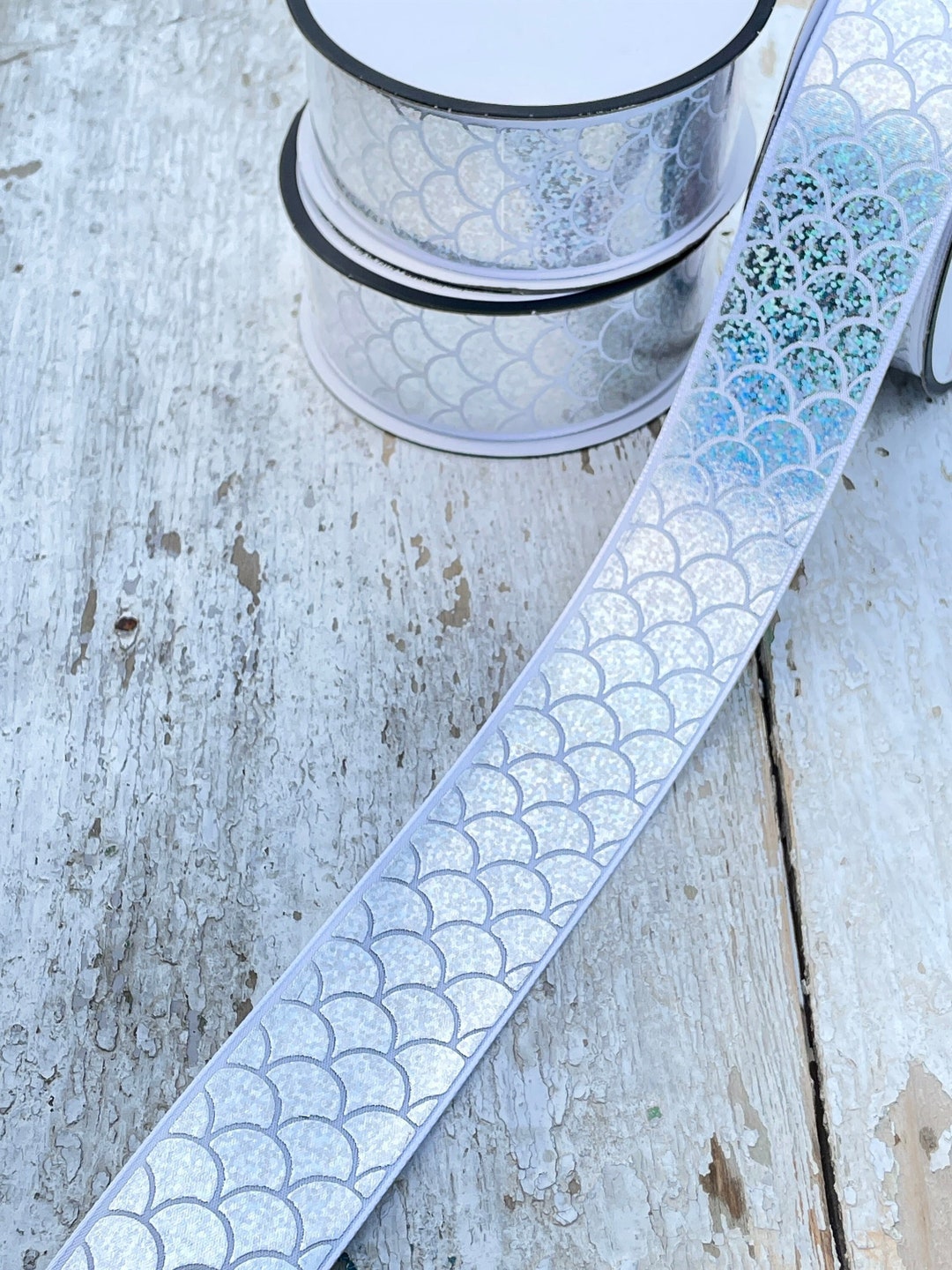 Silver MERMAID Ribbon, Birthday Ribbon, Silver Scales, Mermaid Kitty ...