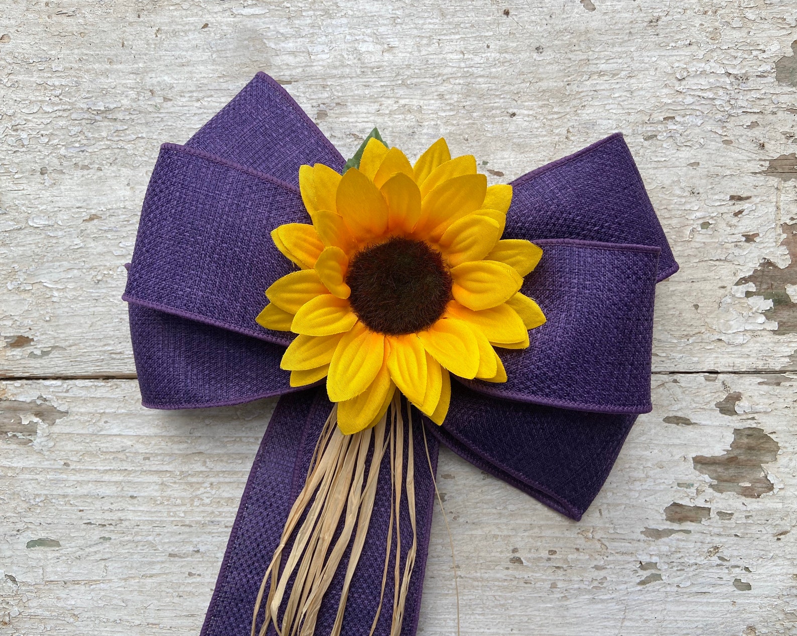 Purple Bow With Sunflowers Wired Purple Burlap Pew Bow - Etsy