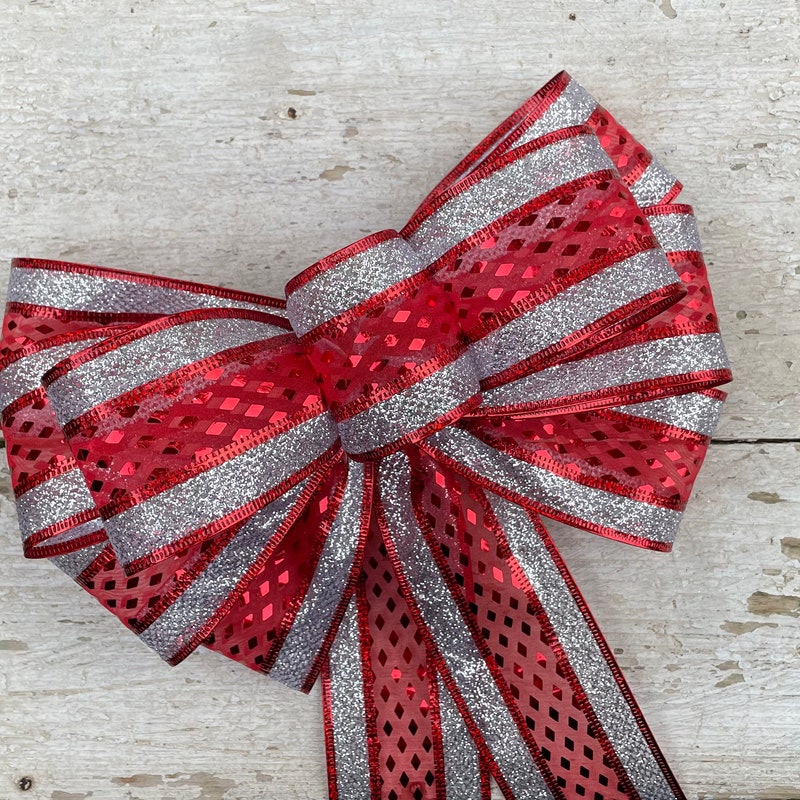 Red and Silver Bow - Etsy