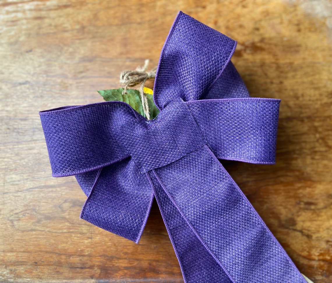 Purple Bow With Sunflowers Wired Purple Burlap Pew Bow - Etsy