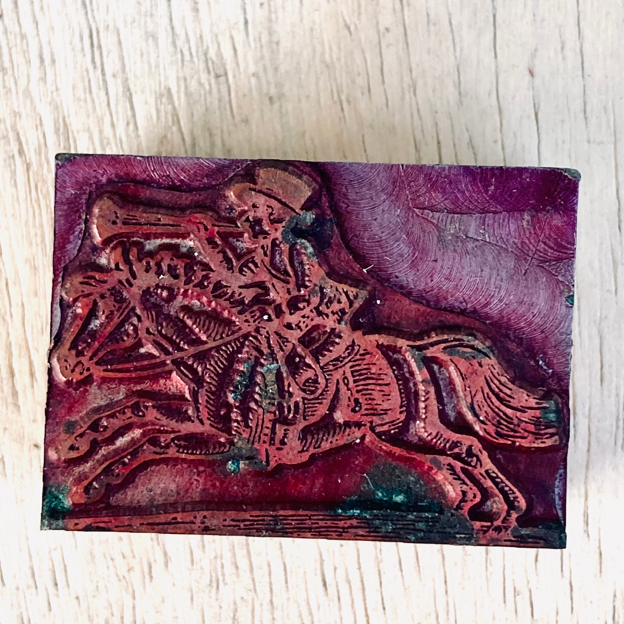 VICTORIAN BUGLER on STEED Vintage Letterpress Printers Block, Horse ...