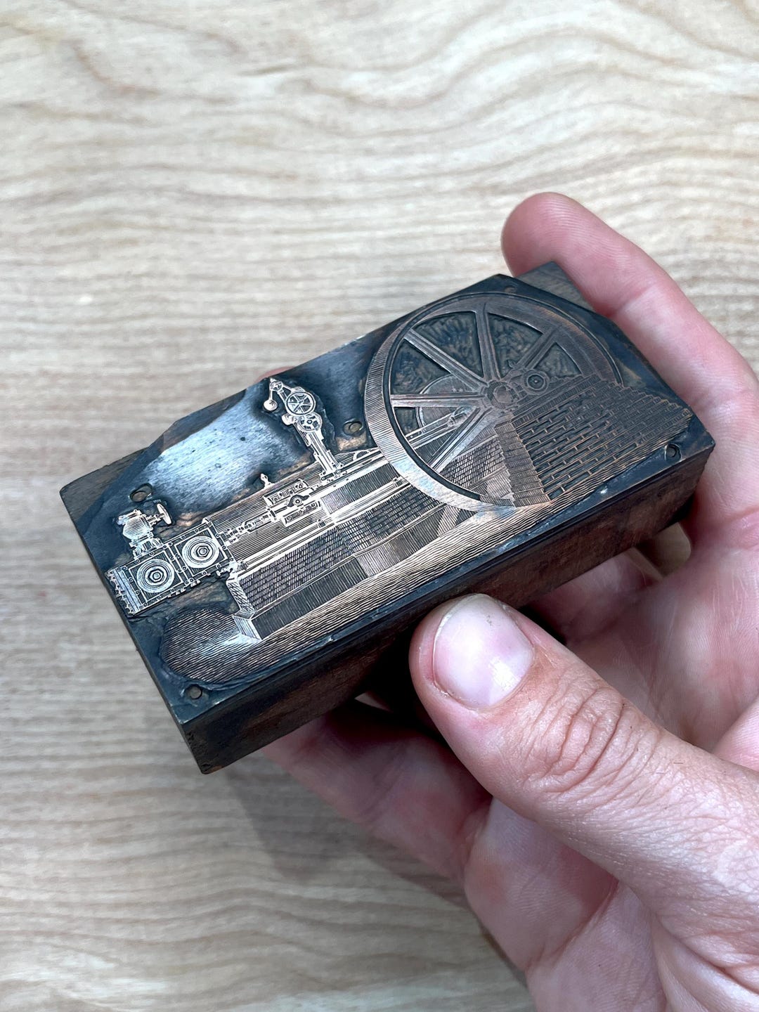 STEAM ENGINE BLOCK Vintage Art Letterpress Printing Engraving Design ...