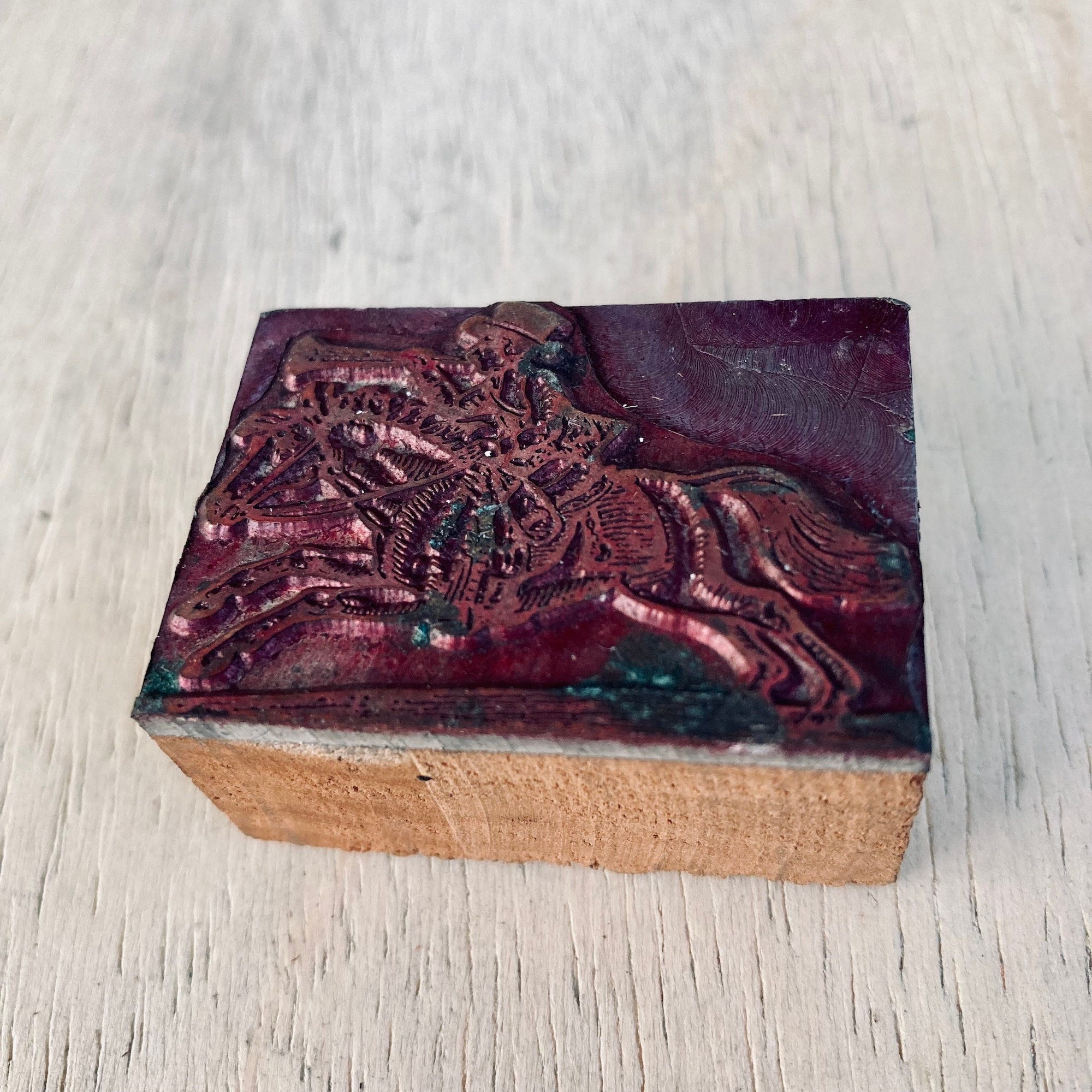 VICTORIAN BUGLER on STEED Vintage Letterpress Printers Block, Horse ...