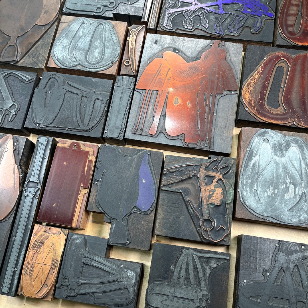 HORSE Tack EQUIPMENT Lot of 45 Copper ENGRAVINGS 1920s Antique Metal ...