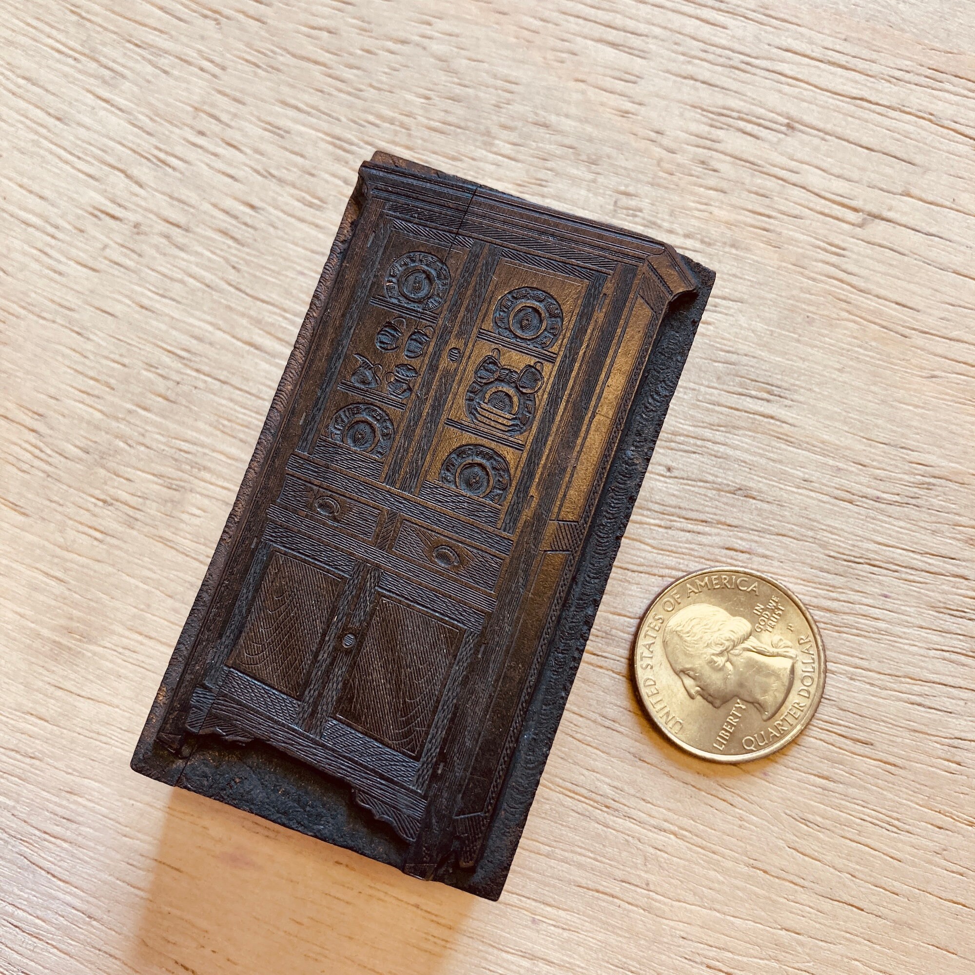 OAK CABINET Wooden Furniture Vintage Copper Printers Block, Advertising ...