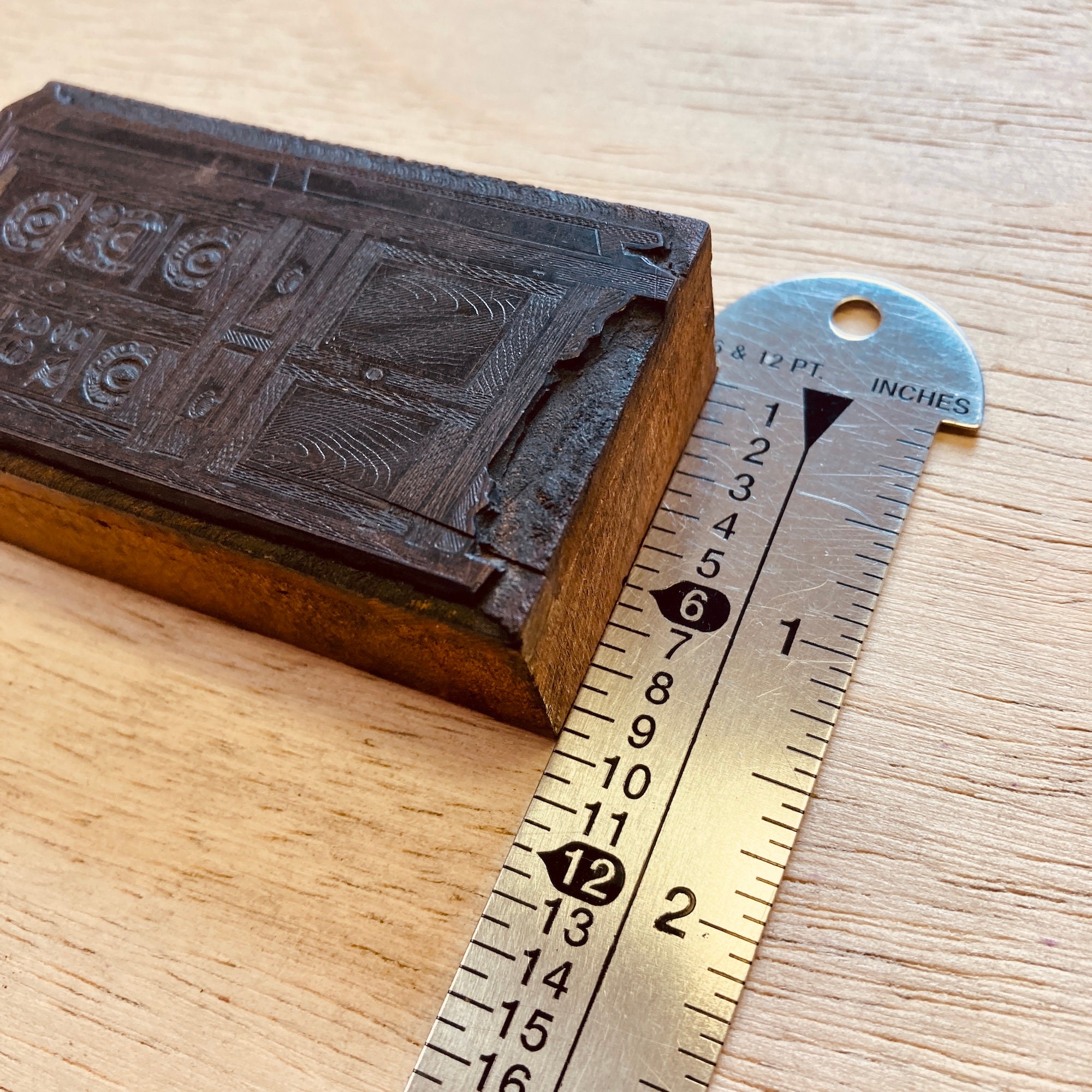 OAK CABINET Wooden Furniture Vintage Copper Printers Block, Advertising ...