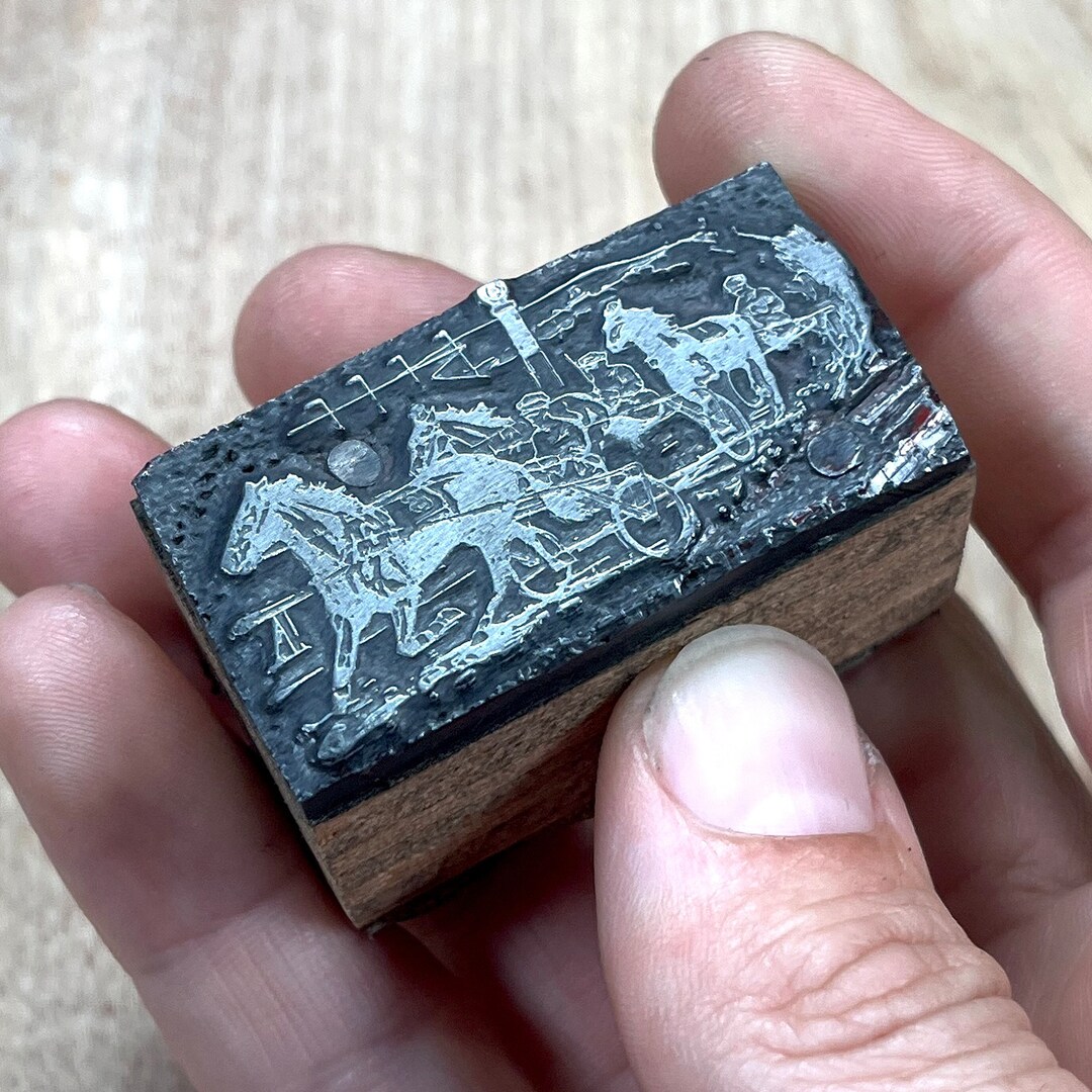 HORSE HARNESS Chariot RACING Vintage Metal Engraving Letterpress ...