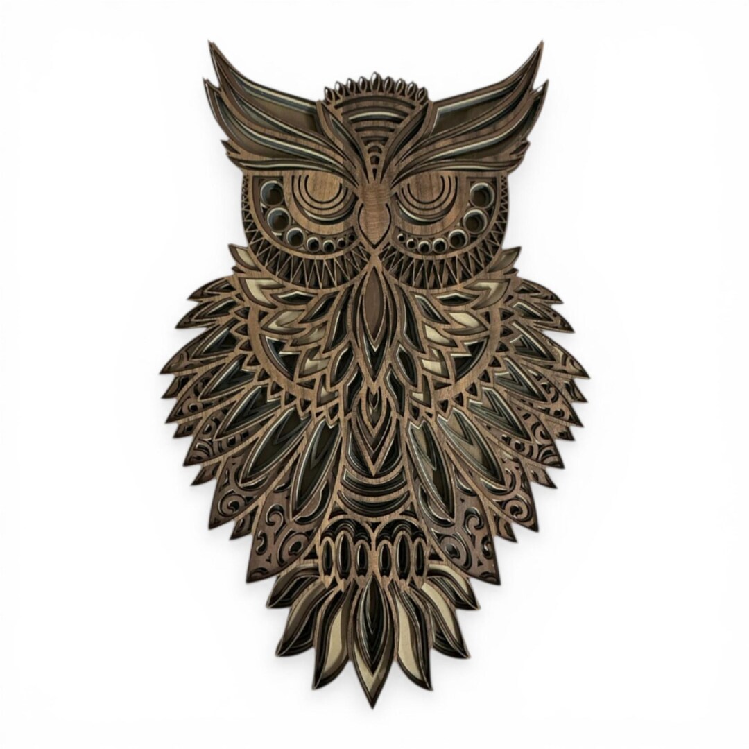 Layered Owl Art – 7-layer Mandala Decor, Rustic Woodland Nature Wall ...