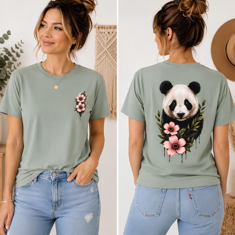 Cute Panda Shirt for Women, Floral Animal Graphic Tee, Panda Lover Gift ...