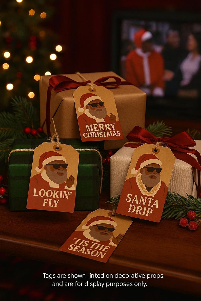 Printable Black Santa Gift Tags – Festive Christmas Labels (digital ...