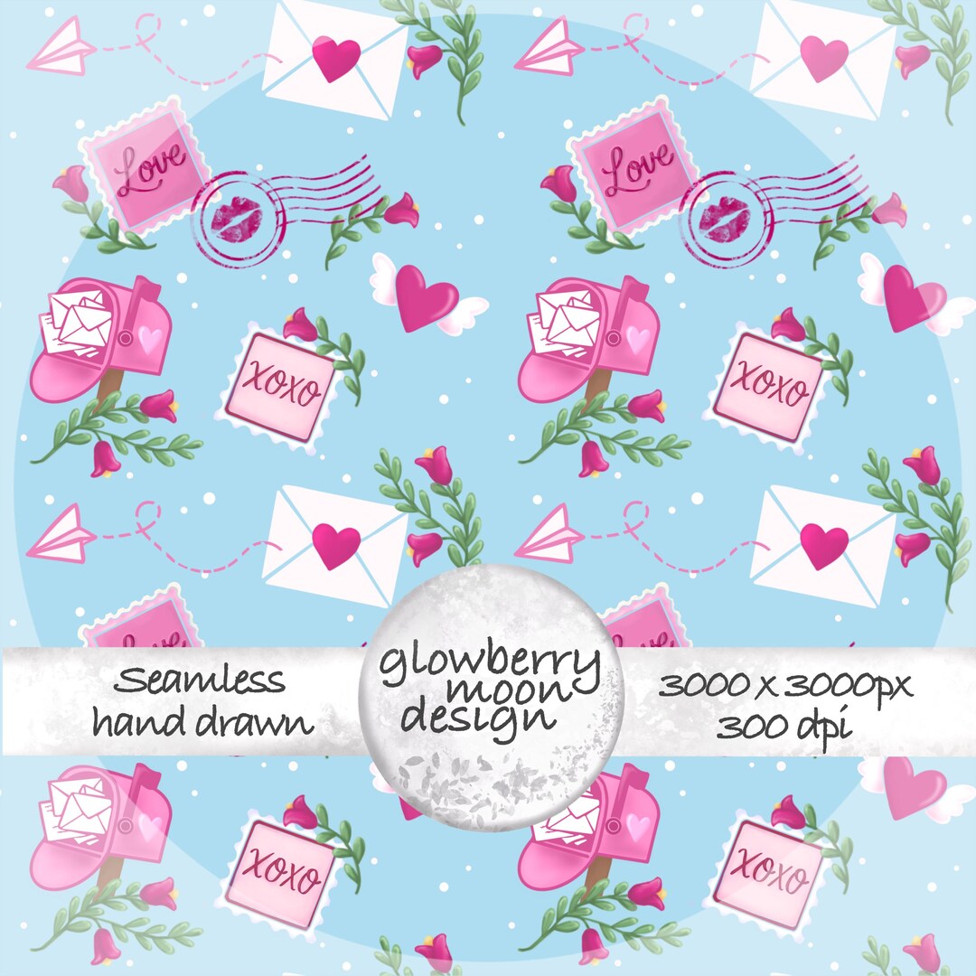Seamless Love Letters Blue Background (PNG Digital Download - 300DPI ...