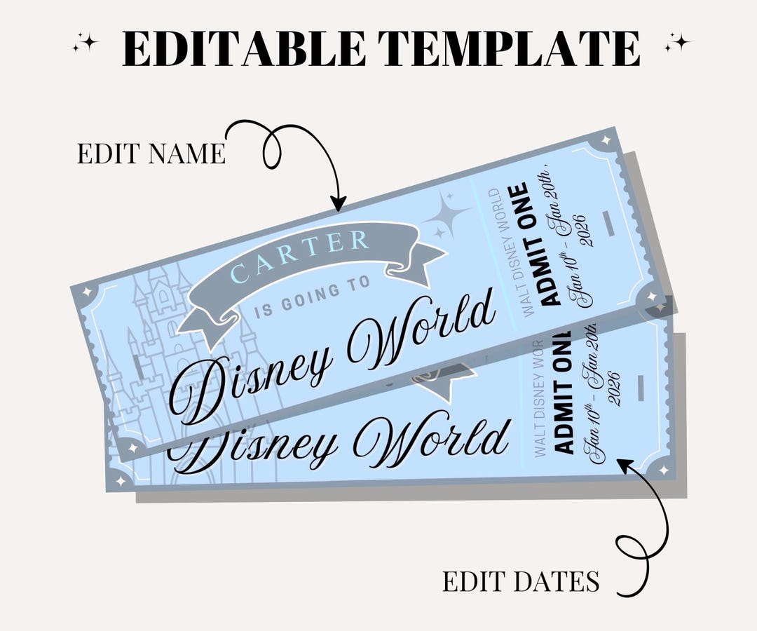 DISNEY TICKET- Editable Instant Download Ticket Template for Birthday ...