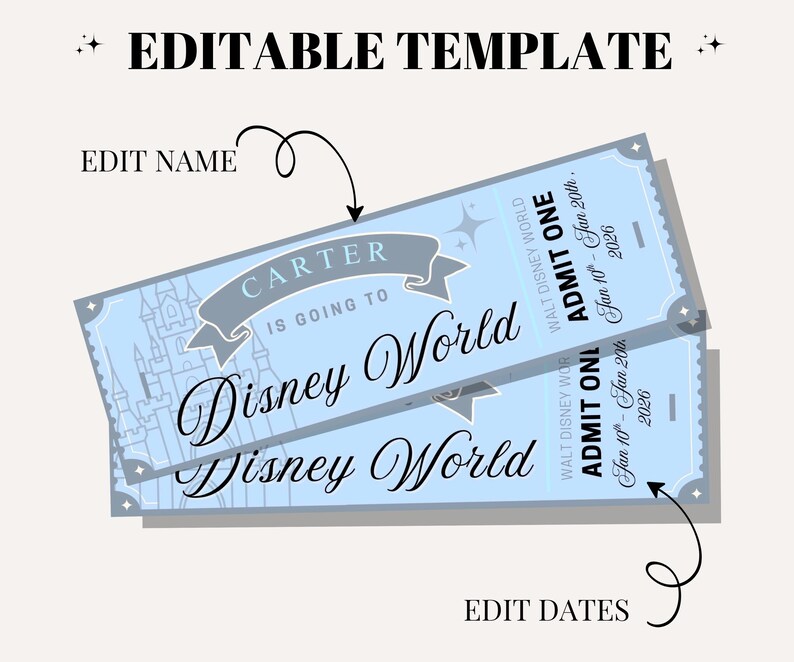 DISNEY TICKET- Editable Instant Download Ticket Template for Birthday ...
