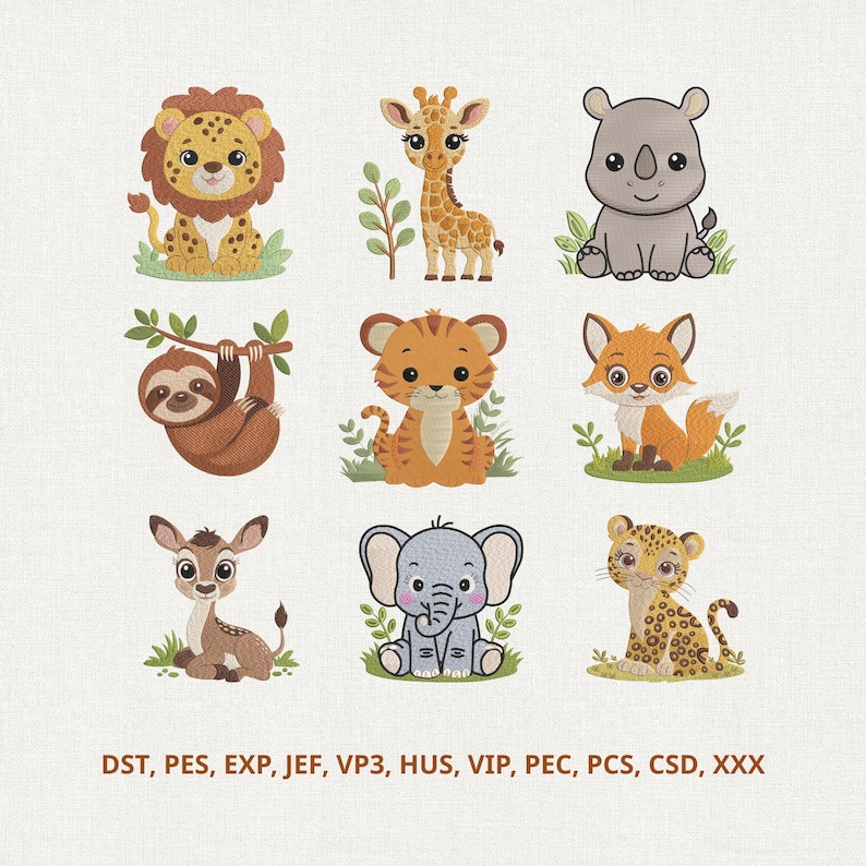 Baby Safari Animals Embroidery Design Bundle, Cute Jungle Animal ...