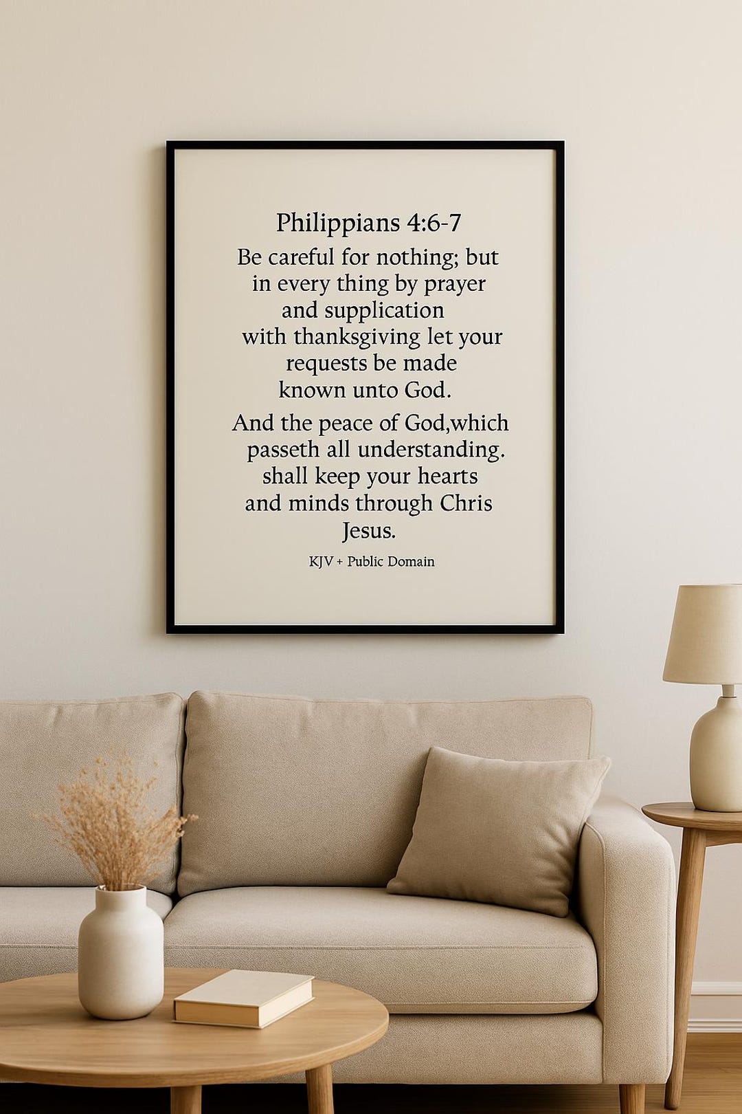 Philippians 4:6-7 KJV Scripture Print, Neutral Bible Verse (digital ...