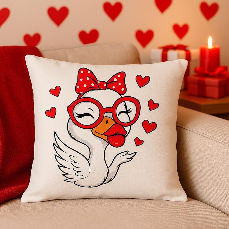 Valentine Goose PNG, Red Bow Duck Clipart, Kisses Design (digital ...