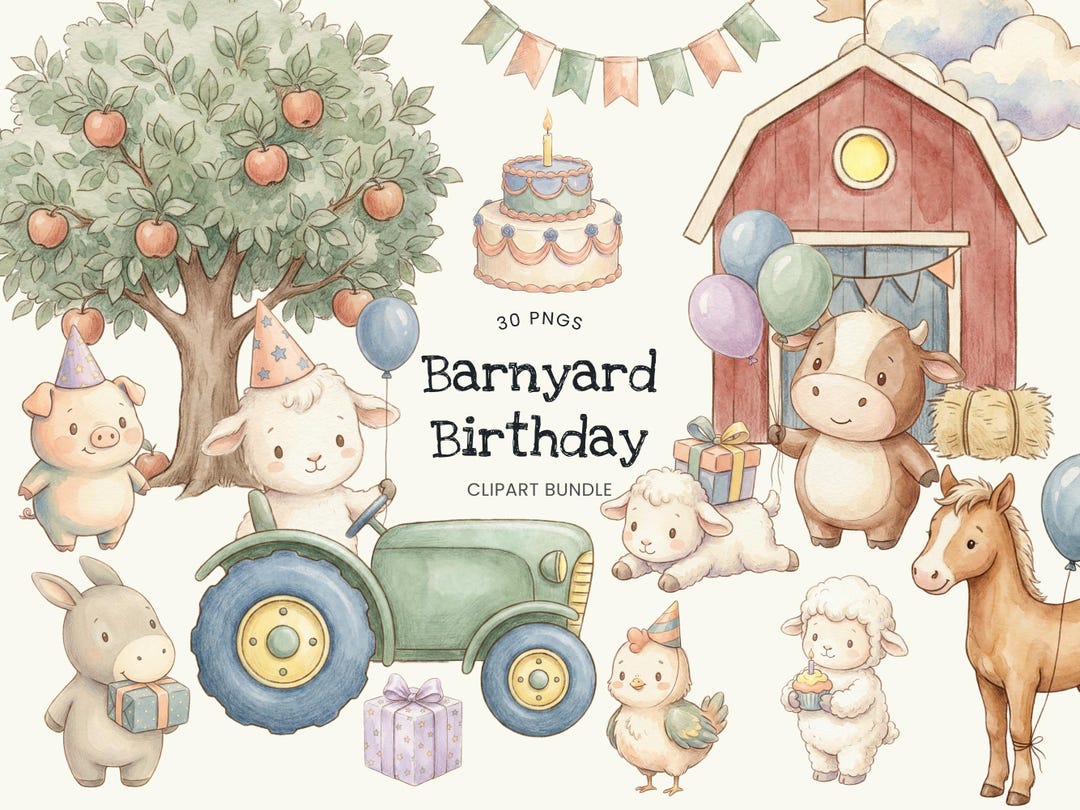Watercolor Farm Animals Clipart Bundle | Barnyard Birthday Graphics ...