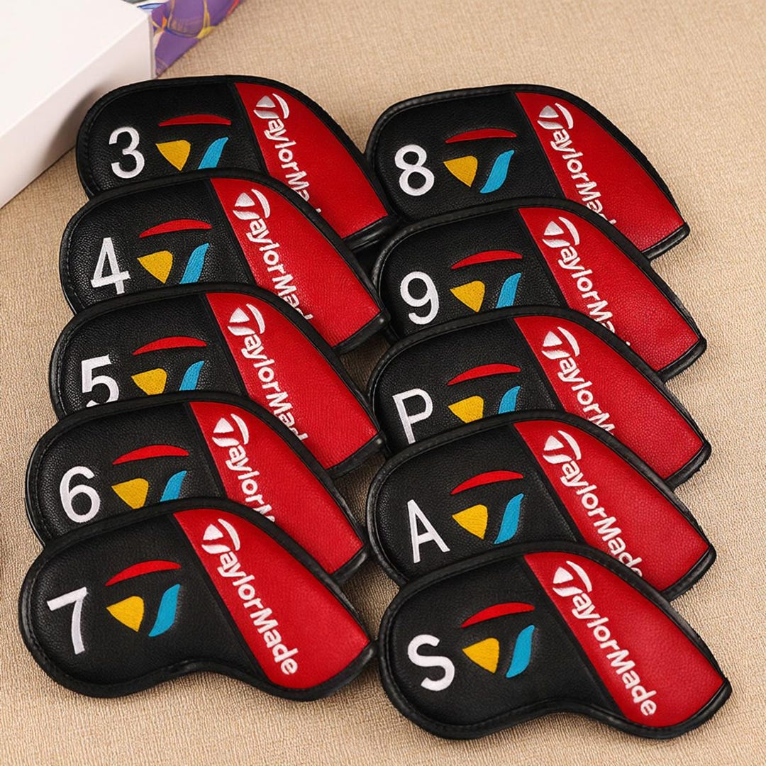 Taylormade Golf Club Iron Head Covers Leather Headcovers Magnetic Black ...