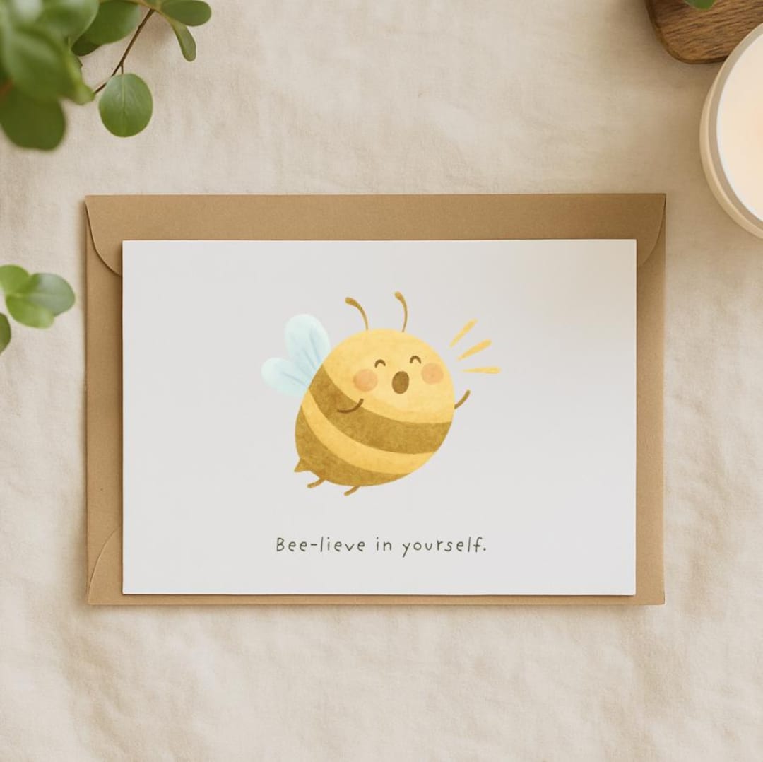 Printable Encouragement Card | "bee-lieve in Yourself" (instant ...