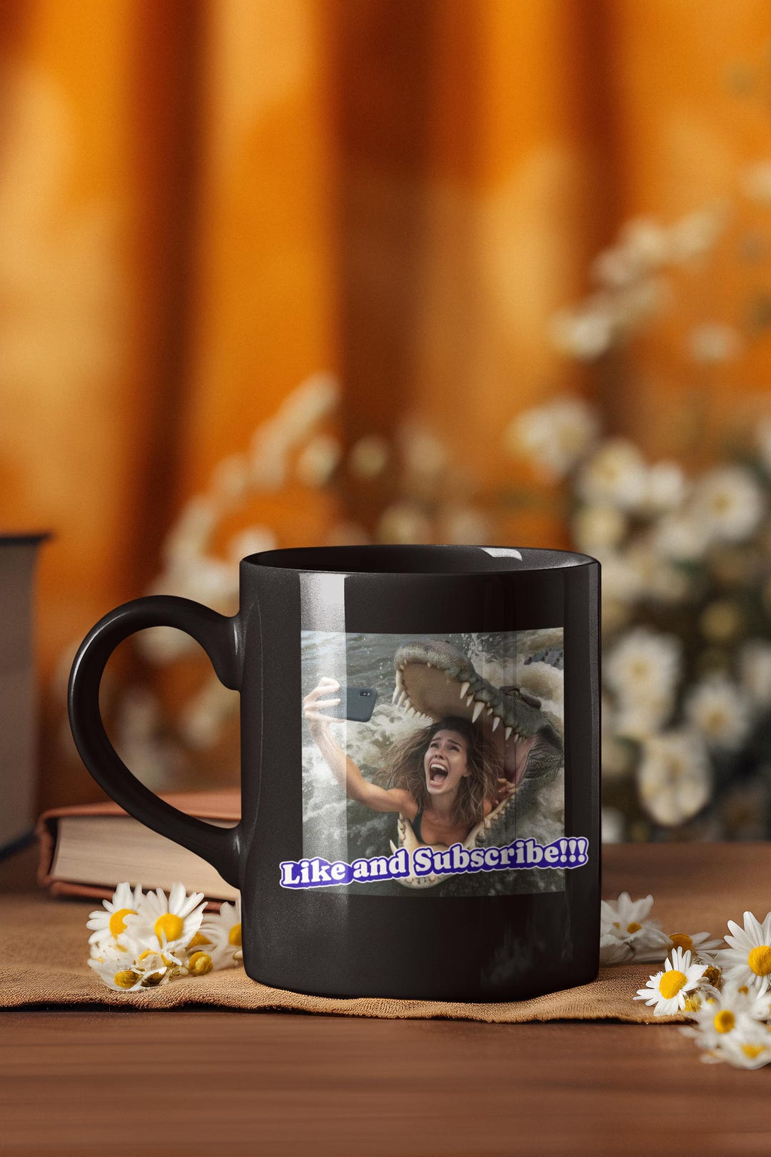 Influencer Parody - Crocodile Selfie Mug | Black Ceramic Mug 11oz ...