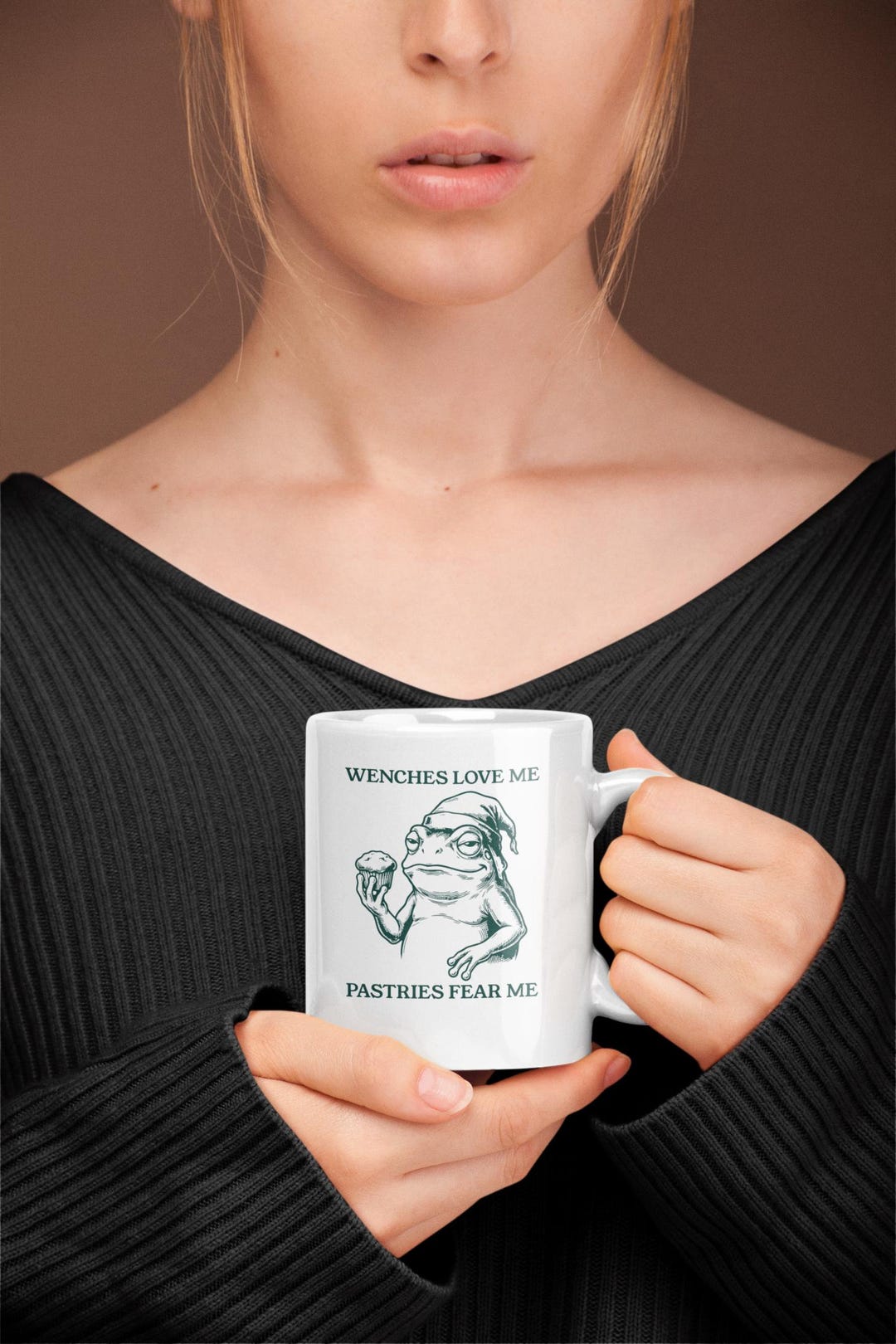 Funny Mug - Frog - Wenches Love Me Pastries Fear Me - White Ceramic ...