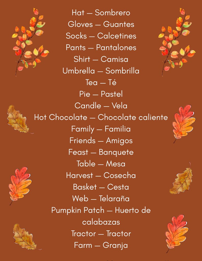 Fall Vocabulary Coloring Pages | Bilingual English & Spanish Kids ...