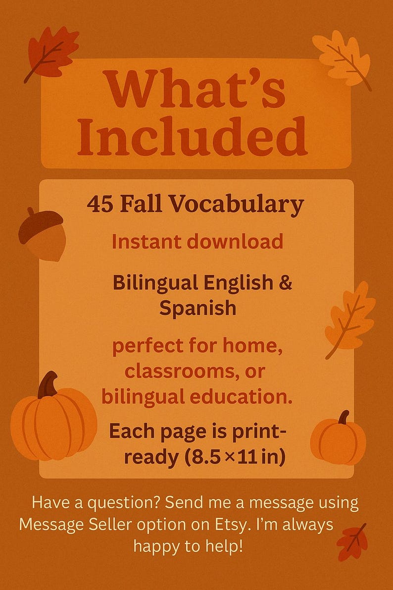 Fall Vocabulary Coloring Pages | Bilingual English & Spanish Kids ...